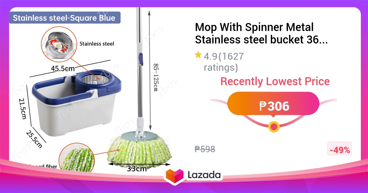 Mop With Spinner Metal Stainless steel bucket 360 Easy Rotating with ...