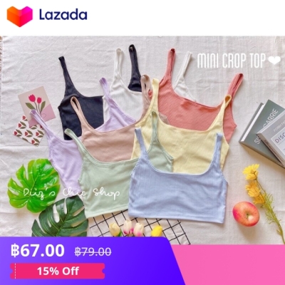 TD CHIC SHOP - Mini Crop เสื้อครอปสายเดี่ยว ผ้าร่องไฮโซ