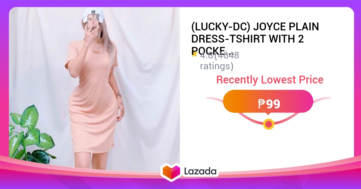 (LUCKY-DC) JOYCE PLAIN DRESS-TSHIRT WITH 2 POCKET FIT UP TO PLUS SIZE