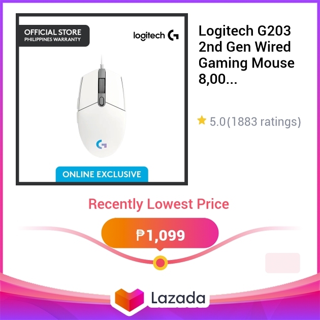 Logitech G203 2nd Gen Wired Gaming Mouse 8,000 DPI, Rainbow Optical ...