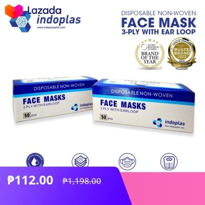 Indoplas Disposable Face Mask 3-Ply with Earloop 2 boxes (100 pcs)