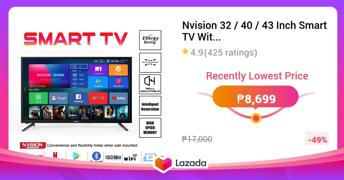 Nvision 32 / 40 / 43 Inch Smart TV With Youtube-Netflix-Bluetooth-Wifi ...