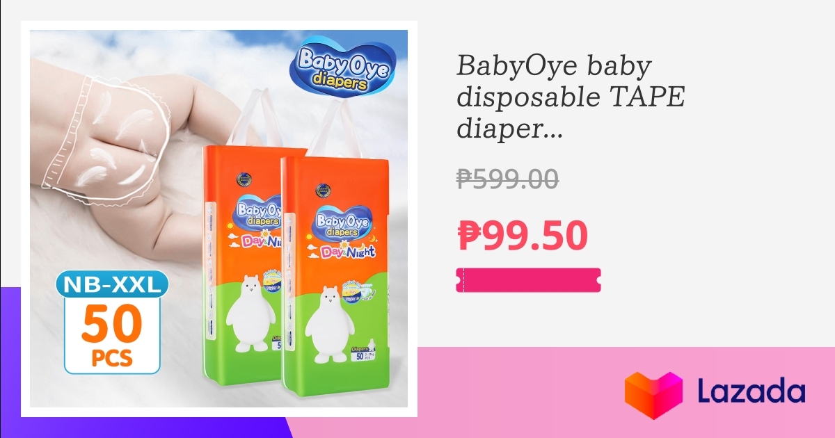 BabyOye baby disposable TAPE diapers 50PCS(NB,S,M, XL, XXL,XXXL) soft ...