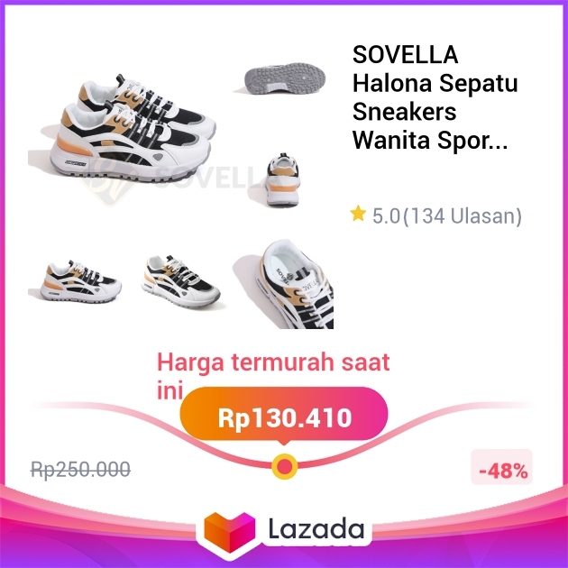 SOVELLA Halona Sepatu Sneakers Wanita Sport Olahraga Putih Hitam