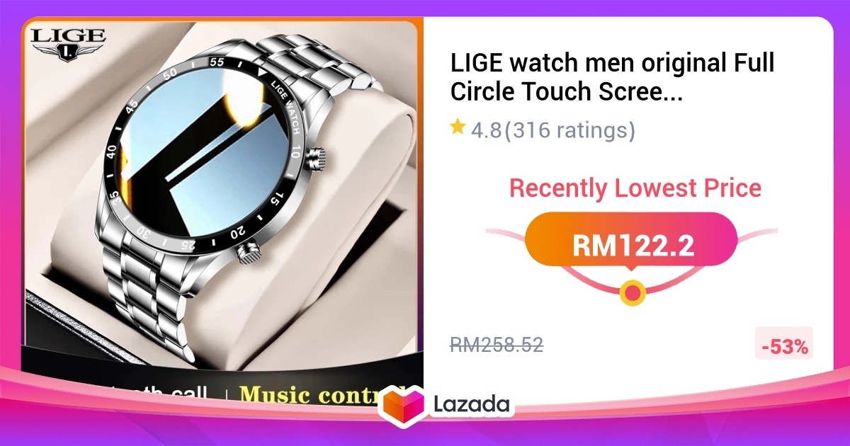 LIGE watch men original Full Circle Touch Screen Steel Band Luxury ...