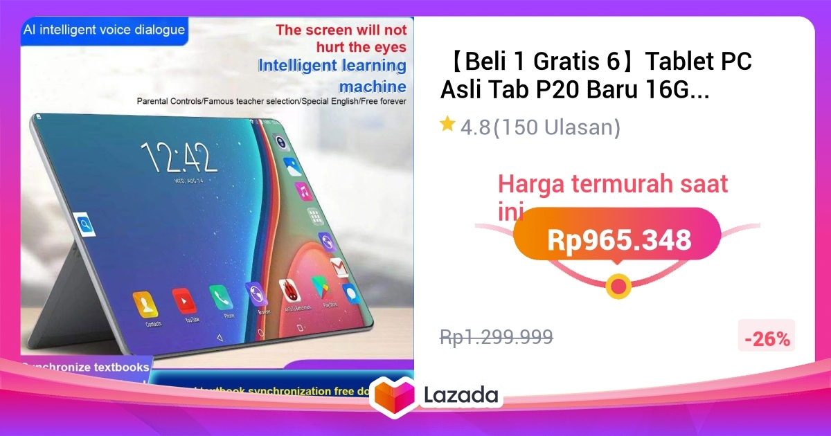 【Beli 1 Gratis 6】Tablet PC Asli Tab P20 Baru 16GB + 512GB Tablet Android 10 Inci Layar Full ...