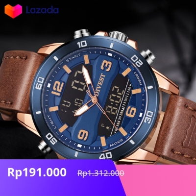 DIVEST Jam Tangan Kuarsa LED Digital Pria, Arloji Tahan Air Tali Kulit Militer Olahraga Merek ...