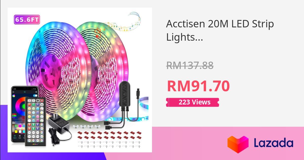 Acctisen 20M LED Strip Lights, Ultra-Long LED Lights Strip Music Sync ...