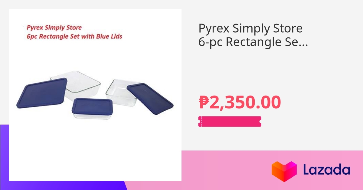 Pyrex Simply Store 6-pc Rectangle Set with Blue Lid