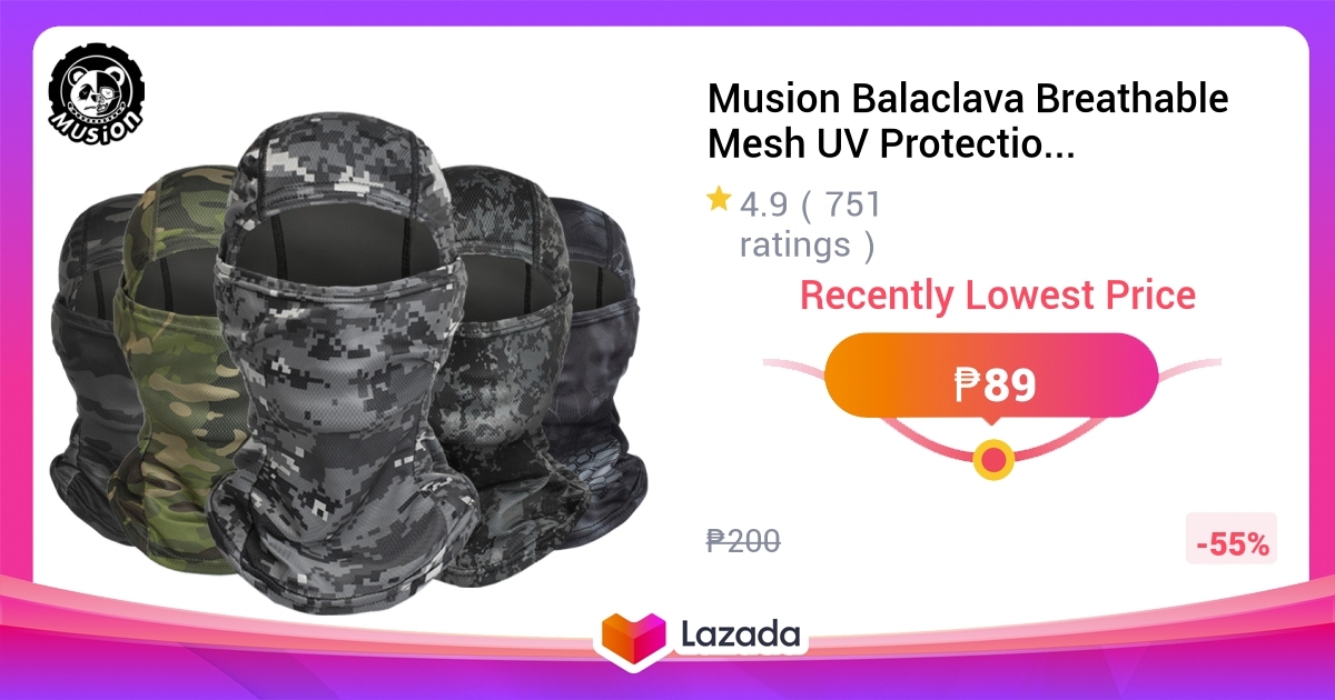 Musion Balaclava Breathable Mesh UV Protection Motorcycle Full Face ...