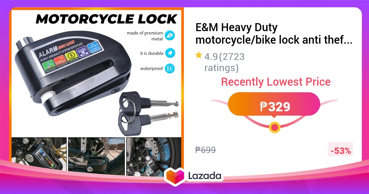 E&M Heavy Duty motorcycle/bike lock anti theft disc lock for motorcycle ...