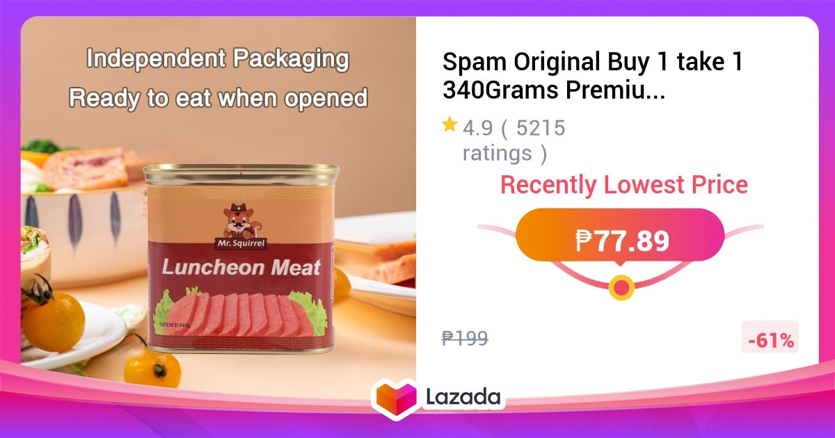 Spam Original Buy 1 take 1 340Grams Premium Luncheon Meat Ready-to-Cook ...