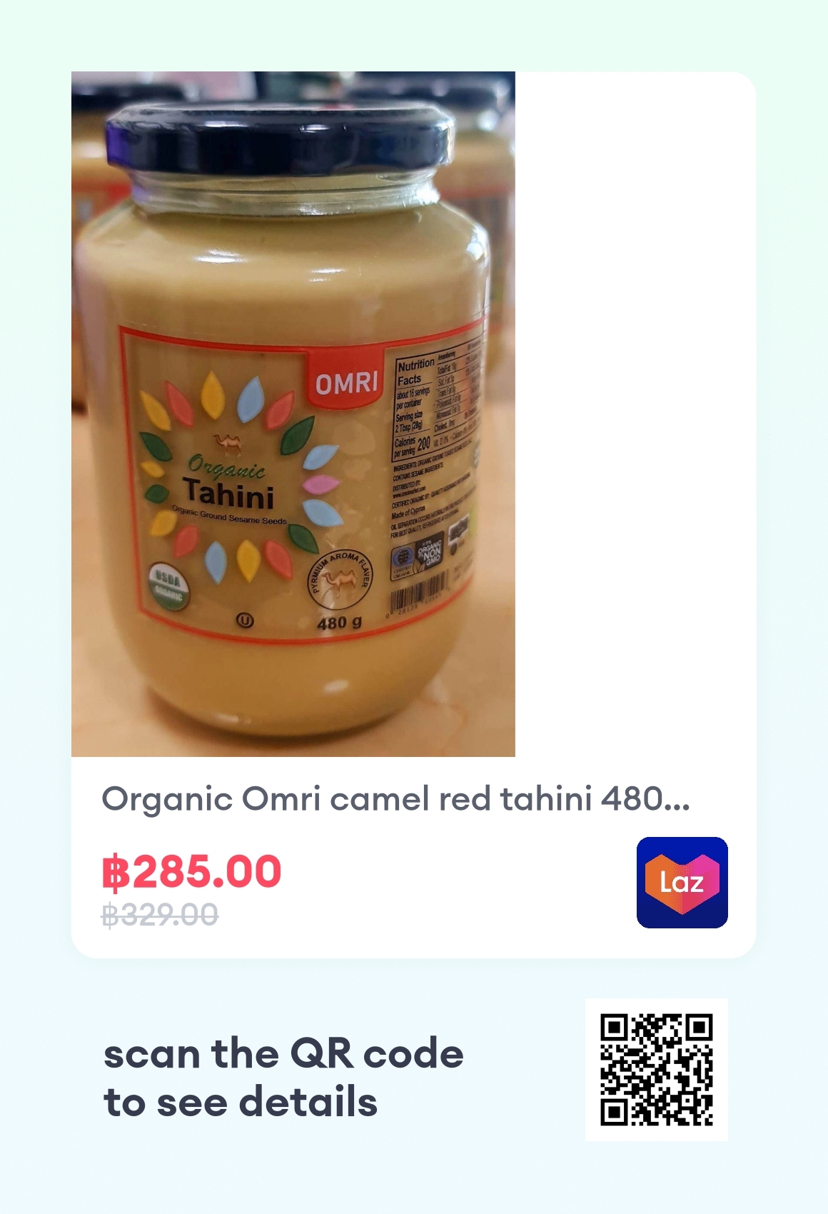 Organic Omri camel red tahini 480g ,1KG