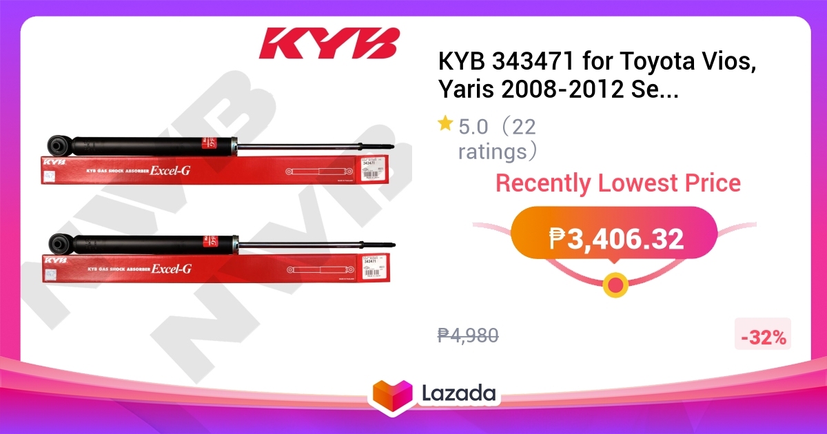 KYB 343471 for Toyota Vios, Yaris 2008-2012 Set of 2 (343454) Rear Gas ...