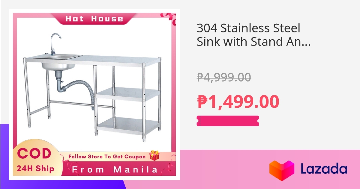 304 Stainless Steel Sink with Stand And Faucet Kitchen Lababo Complete ...
