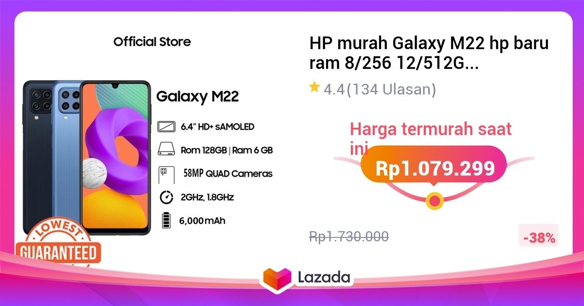 HP murah Galaxy M22 hp baru ram 8/256 12/512GB 6.4 inches screen HD ...
