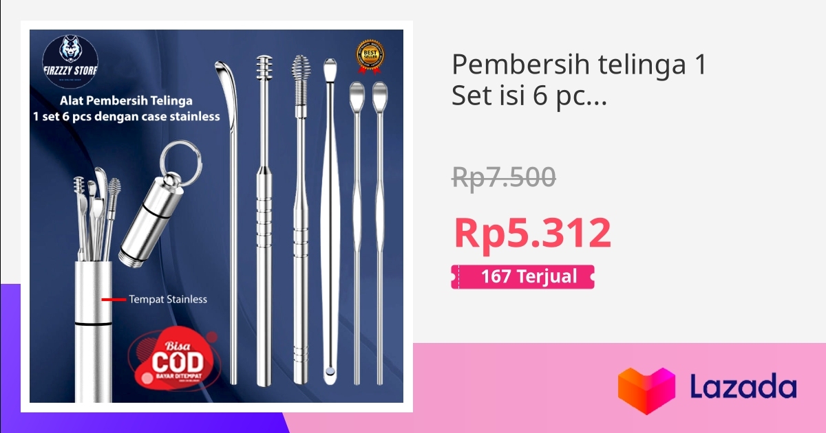 Pembersih telinga 1 Set isi 6 pcs dengan case stainless