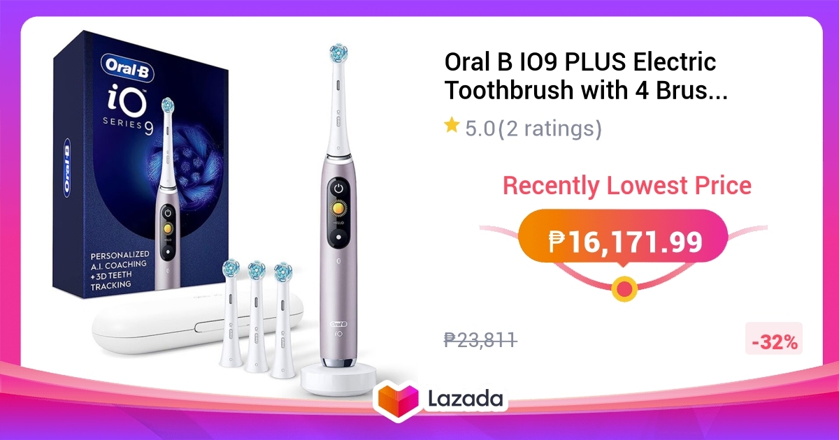 Oral B IO9 PLUS Electric Toothbrush with 4 Brush Heads Rechargeable 7 Cleaning Modes Pressure ...