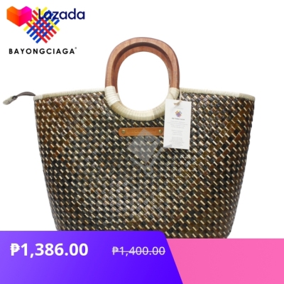 Bayongciaga Native Pandan Triple Weave Large Wood Handle Bayong Bag