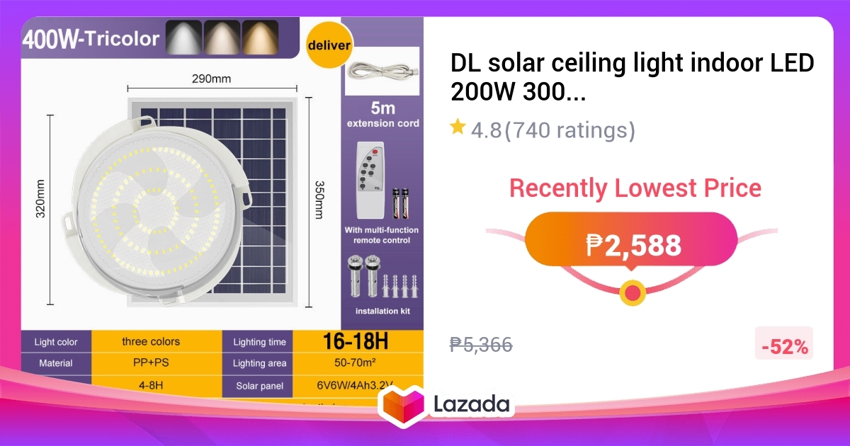 DL solar ceiling light indoor LED 200W 300W ceiling Lamp home balcony ...