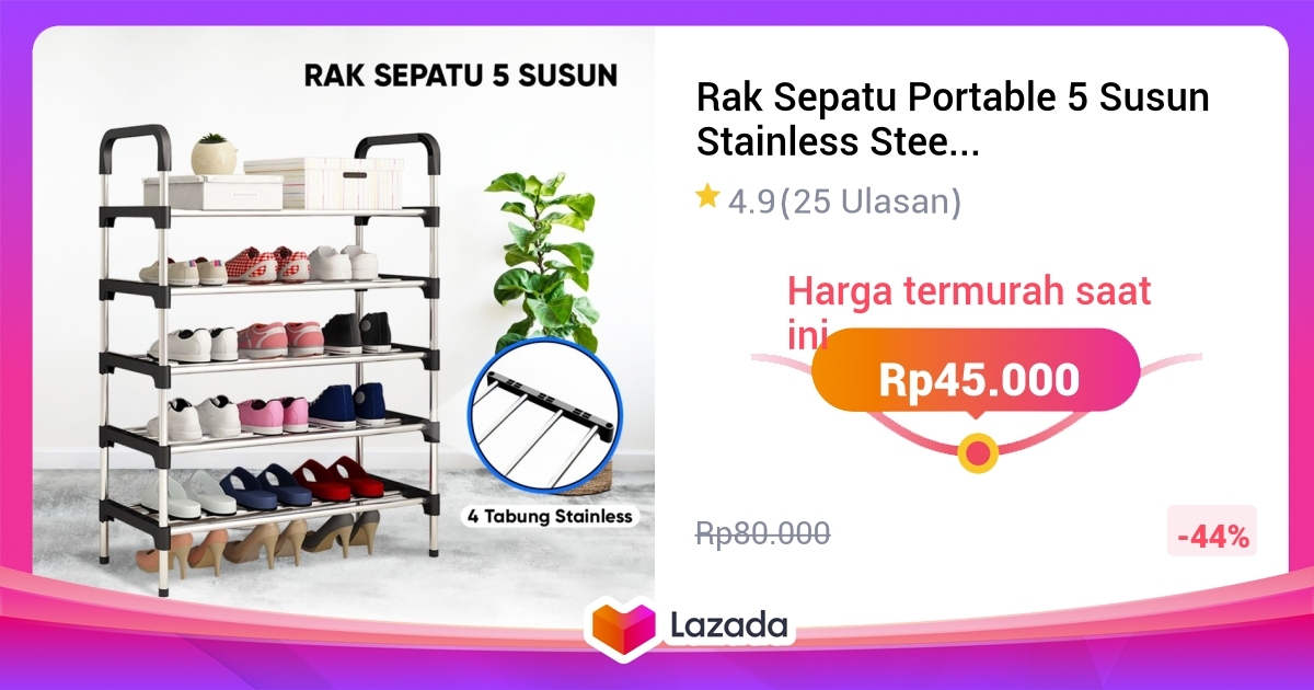 Rak Sepatu Portable 5 Susun Stainless Steel Aluminium Besi Shoes Rack ...