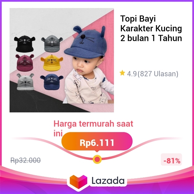 Topi Bayi Karakter Kucing 2 bulan 1 Tahun