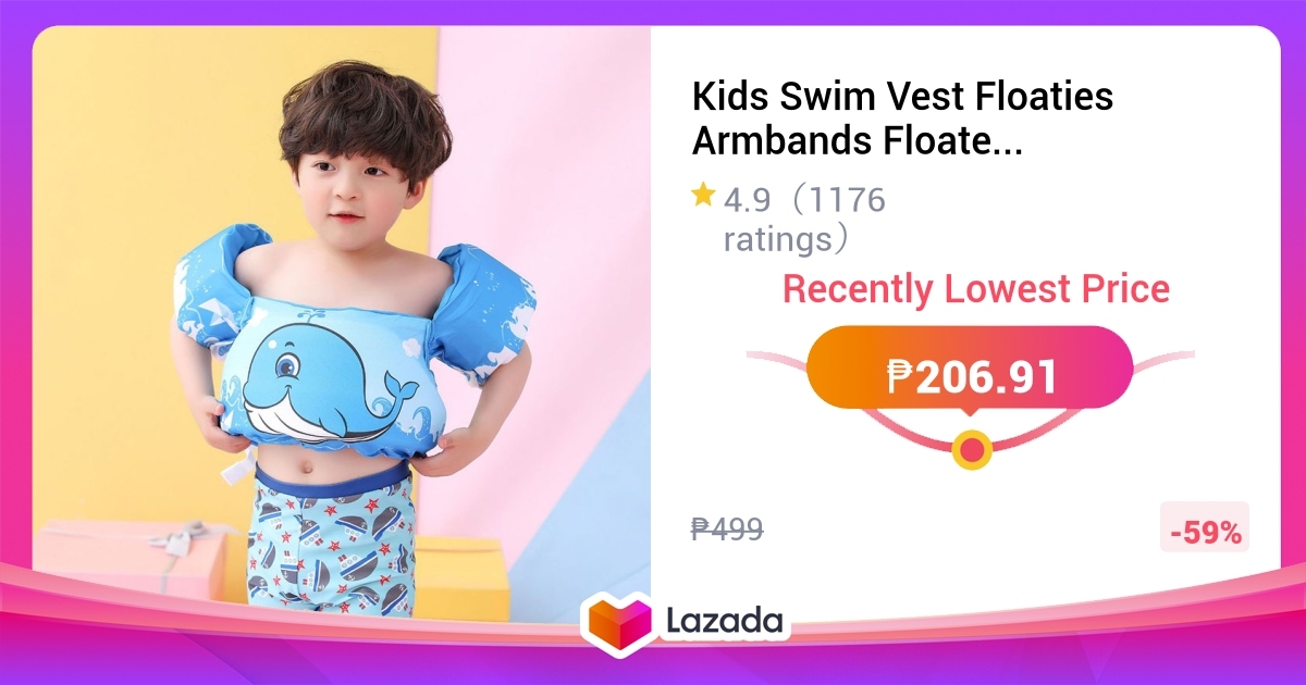 Kids Swim Vest Floaties Armbands Floater Salbabida for 1-6 yrs Cartoon ...