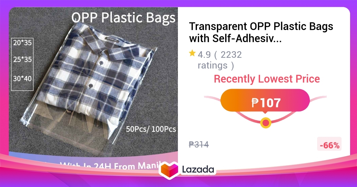 Transparent OPP Plastic Bags with Self-Adhesive Tape Clear Apparel Bags ...
