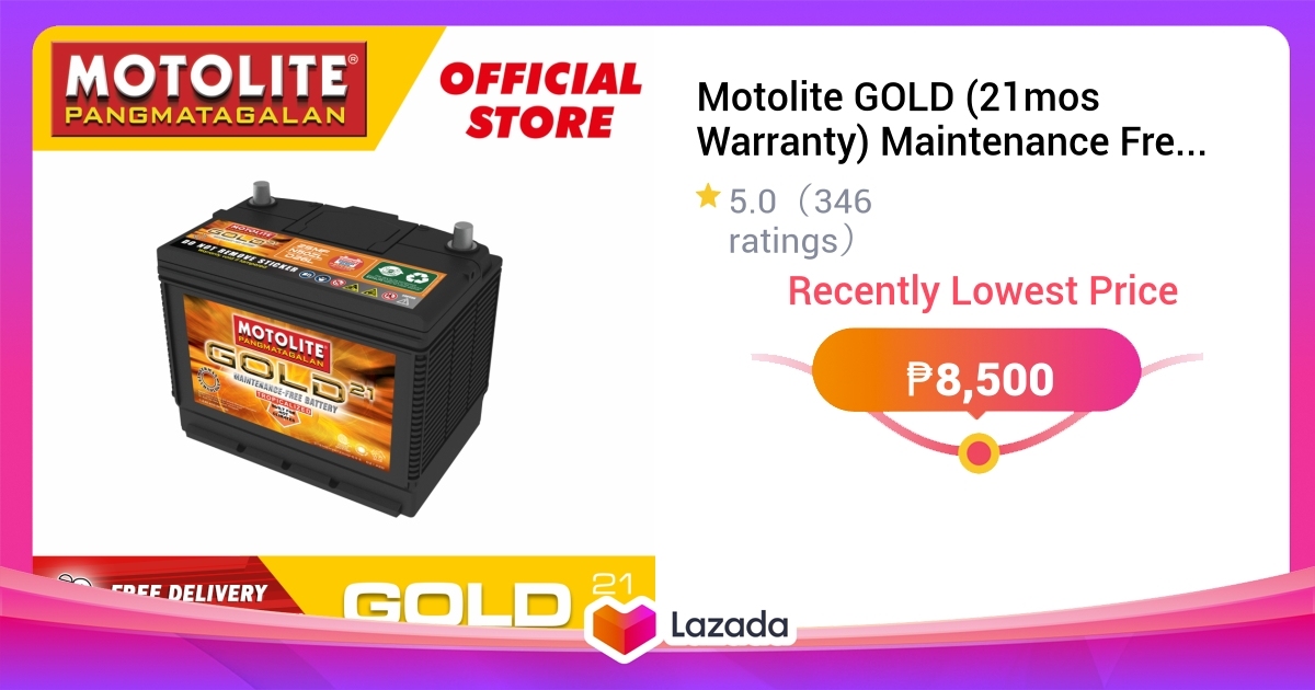 Motolite GOLD (21mos Warranty) Maintenance Free Car/Automotive Battery