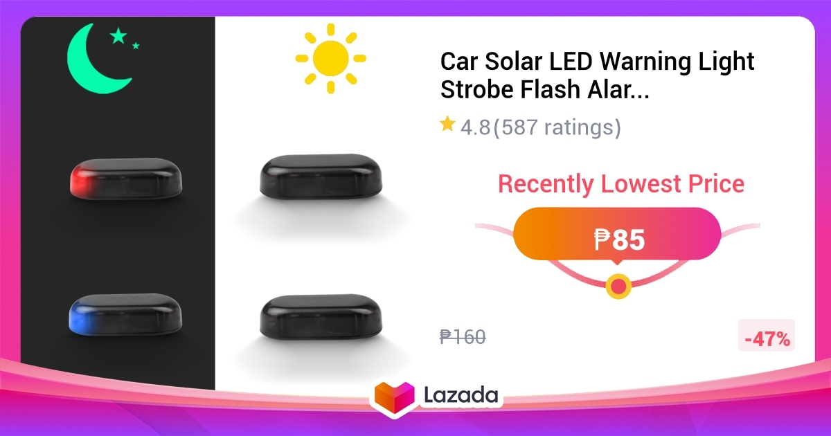 Car Solar LED Warning Light Strobe Flash Alarm Anti-theft Blink ...