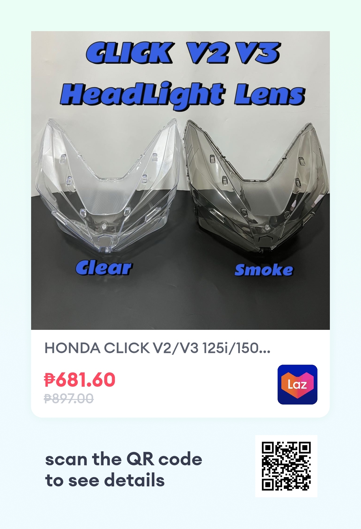 HONDA CLICK V2/V3 125i/150i HEADLIGHT LENS (CLEAR/SMOKE) CLICK VERSION ...