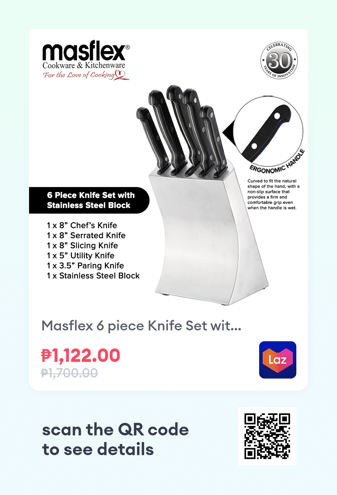 Masflex 6 piece Knife Set with Stainless Steel Block Made of Stainless ...