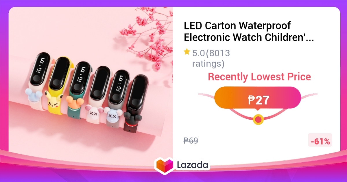 LED Carton Waterproof Electronic Watch Children's Digital Watch ...