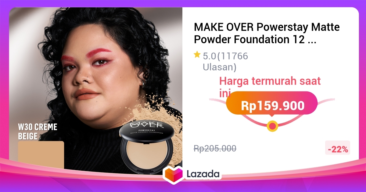 MAKE OVER Powerstay Matte Powder Foundation 12 g - Bedak Padat