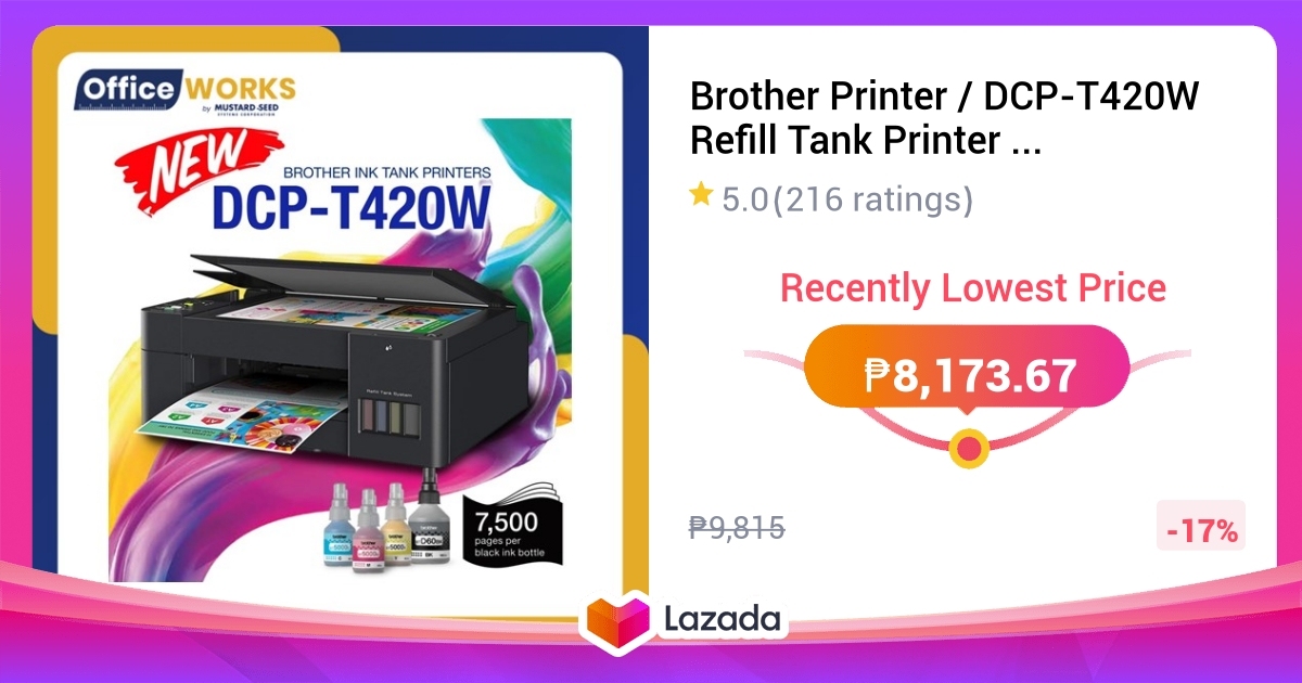 Brother Printer / DCP-T420W Refill Tank Printer / Inkjet Printer / 3 in 1 Printer / Wireless ...