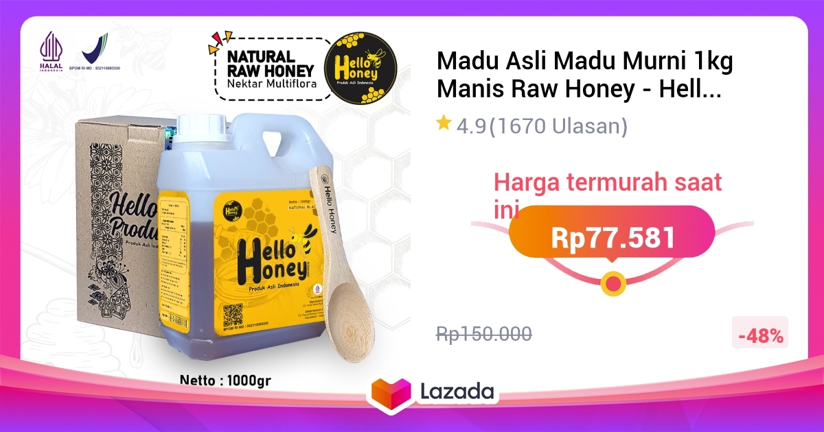Madu Asli Madu Murni 1kg Manis Raw Honey - Hello honey