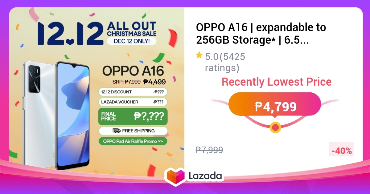 OPPO A16 | expandable to 256GB Storage* | 6.5" HD+ Eye-care Display ...