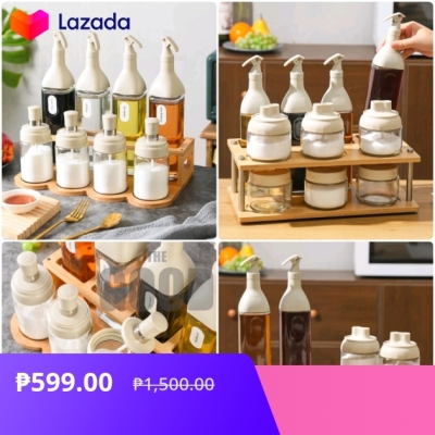 Kitchen Condiments Bottle Set Square Glass Oil Bottle Seasoning Pot and ...