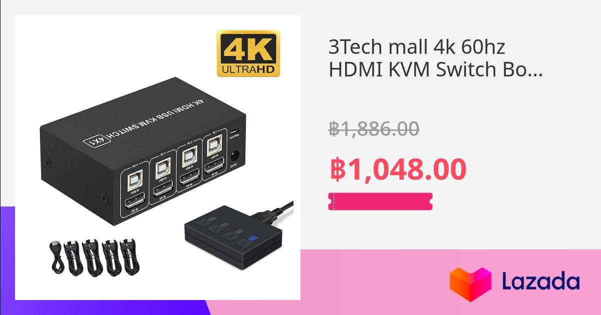 3Tech Mall 4K 60Hz HDMI KVM Switch Box HDMI USB KVM Switcher Splitter ...