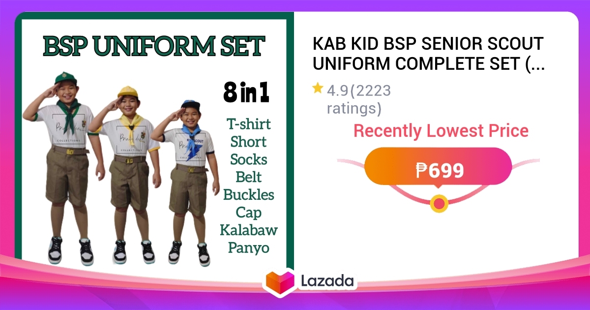 KAB KID BSP SENIOR SCOUT UNIFORM COMPLETE SET (8 IN 1) KID SIZE TO ADULT
