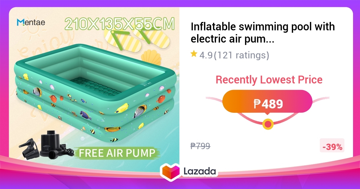 Inflatable swimming pool with electric air pump summer outdoor portable ...