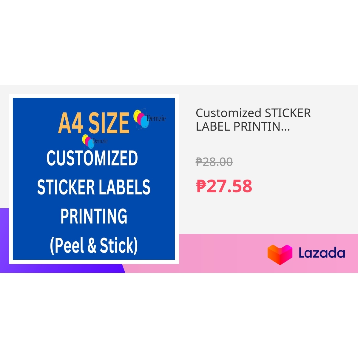Check out Customized STICKER LABEL PRINTING GLOSSY A4 SIZ...at 2% off ...