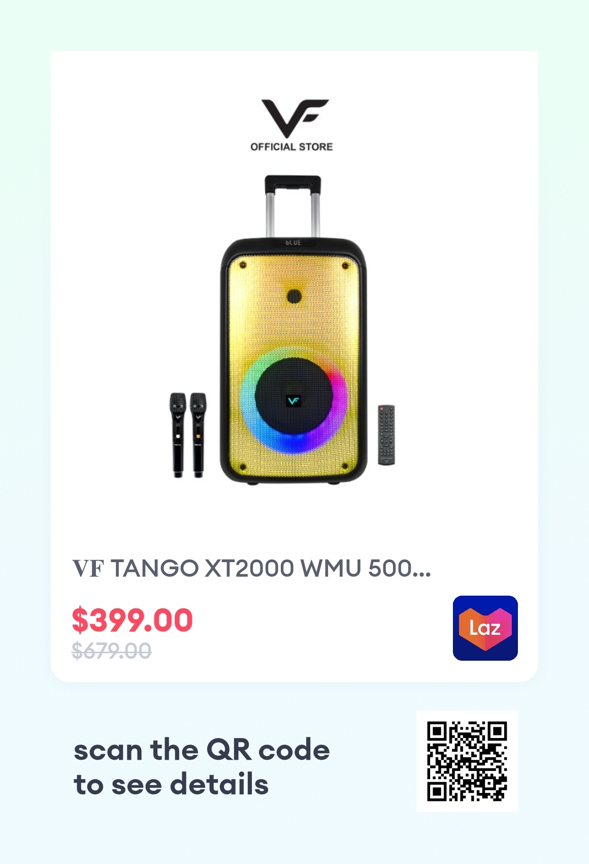 𝐕𝐅 TANGO XT2000 WMU 500W Bluetooth Portable HI-FI Audio Loud Speaker Karaoke PartyBox Speaker ...