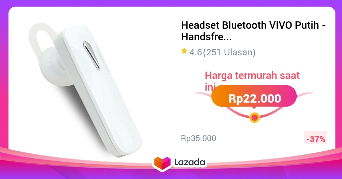 Headset Bluetooth VIVO Putih - Handsfree Bluetooth VIVO - Earphone ...