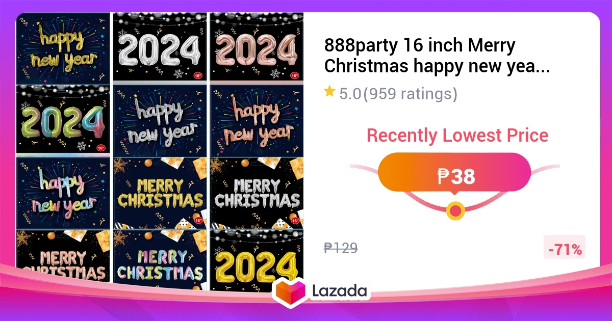 888party 16 inch Merry Christmas happy new year 2024 letter number ...