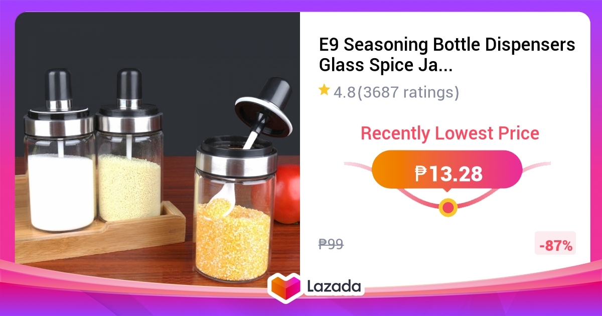 E9 Seasoning Bottle Dispensers Glass Spice Jar Oil Bottle w/ Lid and ...