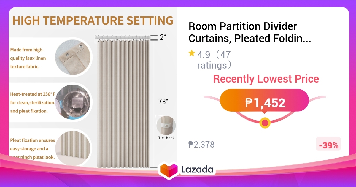 Room Partition Divider Curtains, Pleated Folding Door Curtain for ...