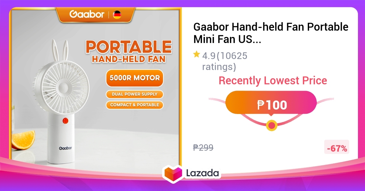 Gaabor Hand-held Fan Portable Mini Fan USB Rechargeable Handy Pocket ...