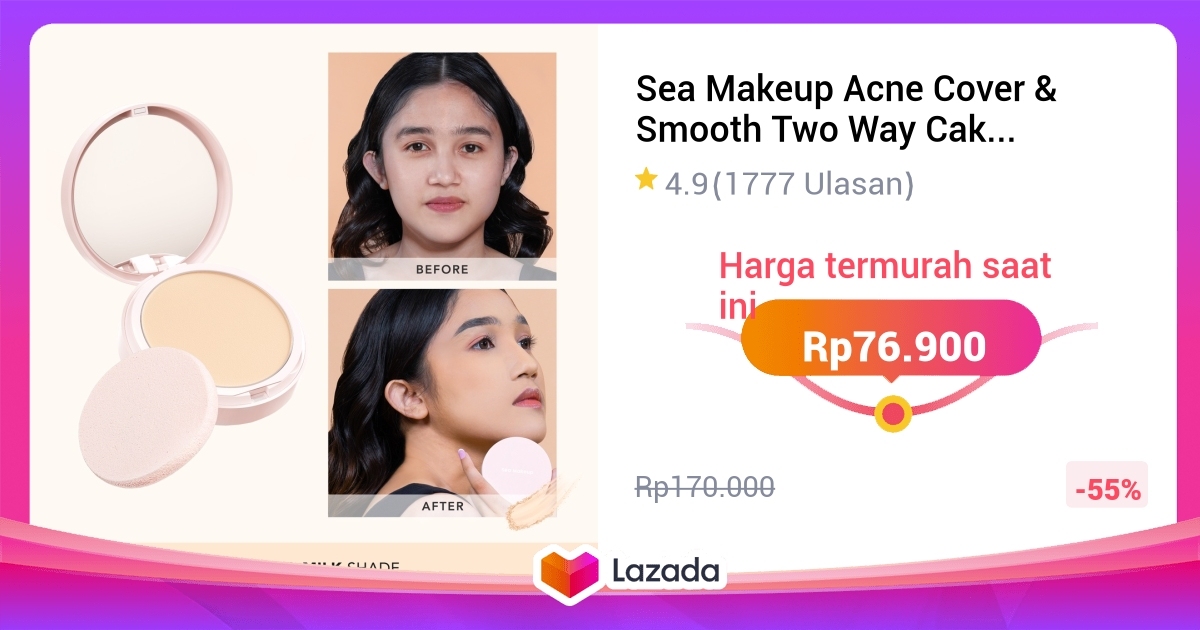 Sea Makeup Acne Cover & Smooth Two Way Cake Pressed Powder and Matte ...