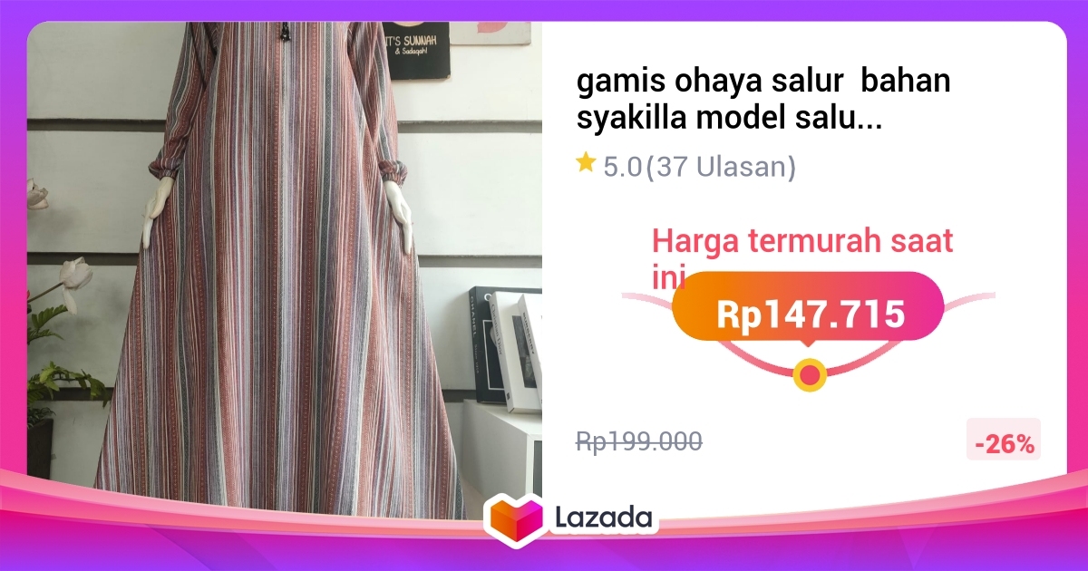 gamis ohaya salur bahan syakilla model salur terbaru